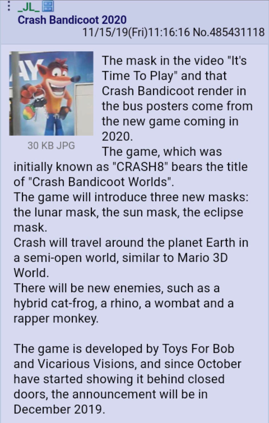 New Crash Bandicoot Game Teased By PlayStation, Slated To Release 2020 ...