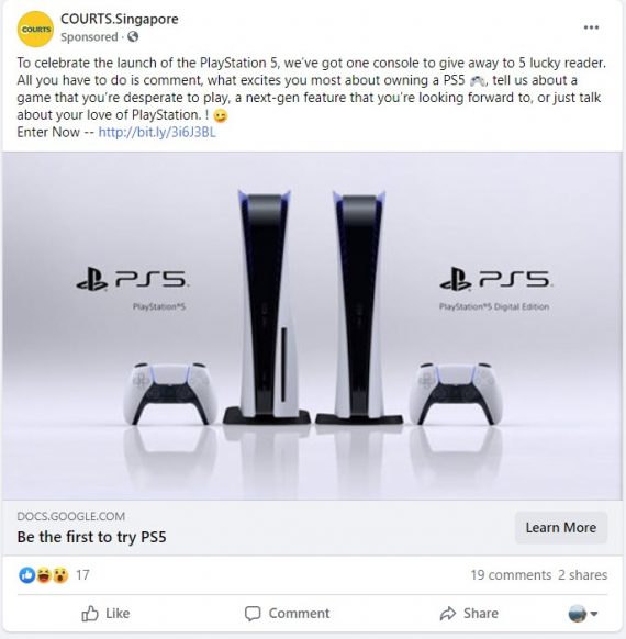 PS5 Singapore Scam: Facebook Ads From "Funan", "Courts" and More ...
