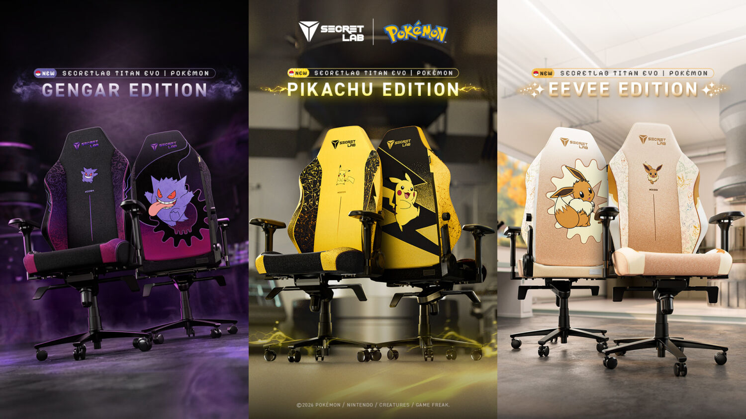 Secretlab Pokémon Collection Evolves Into Pikachu, Eevee & Gengar ...